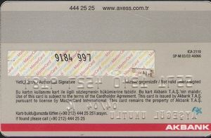 Bank Card: Axess (Akbank T.A.Ş., Türkiye (Turkey)Col:TR-MC-0158