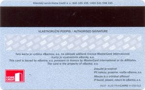 Bank Card: HOME CREDIT (eBanka, Czech RepublicCol:CZ-MS-0049.01