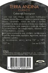 Drink Label: Tierra Andina Clásico - Cabernet Sauvignon (Sur Andino S.A ...