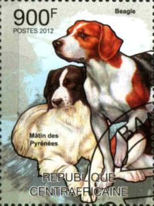 Stamp: Pyrenean Mountain Dog, Beagle (Canis lupus familiaris) (Central ...