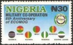 Stamp: ECOMOG - Flag colours (Nigeria(ECOMOG, 8th Anniversary) Mi:NG ...