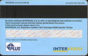 Bank Card: İnter Card (İnter Bank (Turkey), Türkiye (Turkey)Col:TR-VE-0082