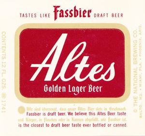 Drink Label: Altes Golden Lager Beer (The National Brewing Co., United ...