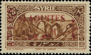 Stamp: Bridge of Daphne overprinted (Alaouites(Air Post 1925) Sn:FR-ALA C6b