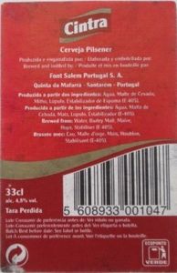 Drink Label: Cintra Pilsener (Font Salem Portugal S.A., PortugalCol:PT ...