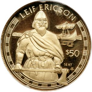 Coin: 50 Dollars (Norse explorer Leif Erickson) (Cook Islands(1997 ...