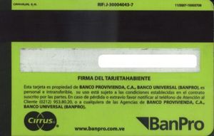 Bank Card: Banpro (Banco Provivienda, VenezuelaCol:VE-MS-0041