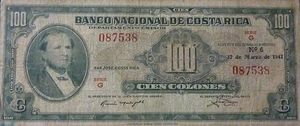 Banknote: 100 Colones (Costa Rica(1942-1949 Series G Issue) Wor:P-212b.1