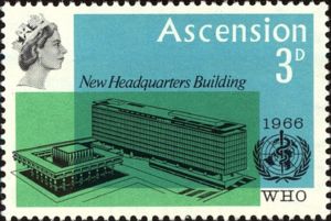 Stamp: WHO Headquarters Building (Ascension Island(Inauguration of W.H ...