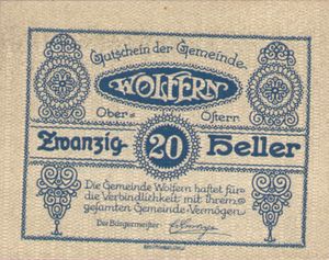 Banknote: 20 Heller (Österreichisches Notgeld(Wolfern) Jak:1248-I-20