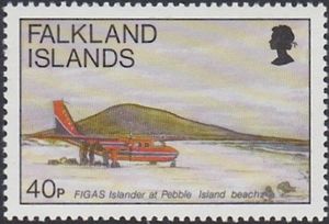 Stamp: FIGAS Islander aircraft at Pebble Beach (Falkland Islands(Sandy ...