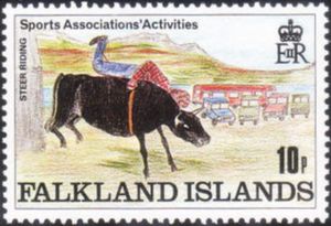 Stamp: Steer Riding (Falkland Islands(Childrens Drawings) Mi:FK 508,Sn ...