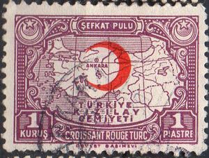 Stamp: Map of Turkey, violet (Türkiye (Turkey)(Red Crescent) Mi:TR Z44I ...