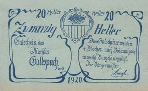 Banknote: 20 Heller (Austrian Notgeld(Gallspach) Jak:JPR0219a-20