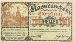 Banknote: 50 Heller (Österreichisches Notgeld(Gossam) Jak:252b-50 💴