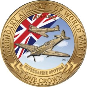 Moneda: 1 Crown (Military Aircraft of WWII, Supermarine Spitfire - Gold ...