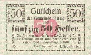 Banknote: 50 Heller (Austrian Notgeld(Haag) Jak:318-IId-50