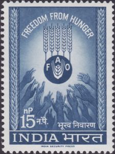 Stamp: Hands Reaching for "FAO" Emblem (India(Freedom from Hunger) Mi ...