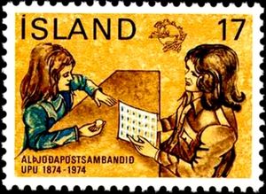 Stamp: U.P.U. (Iceland(U.P.U. (Universal Postal Union), Centenary) Mi ...