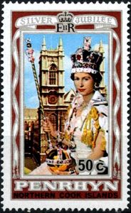 Stamp: Queen and Westminster Abbey (Penrhyn(Silver Jubillee Elizabeth ...