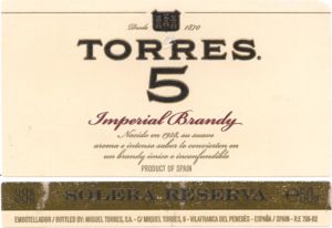 Drink Label: Torres 5 (Miguel Torres i Carbó, SpainCol:ES-COGNA-000002