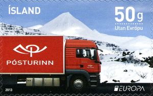 Stamp: EUROPA / C.E.P.T.: The postman van (Iceland(Europa (C.E.P.T ...