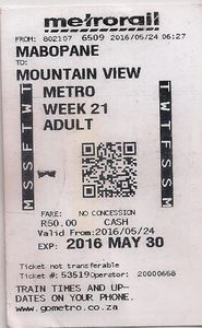 Transport Ticket: Adult monthly ticket (Metrorail, South Africa(Weekly ...