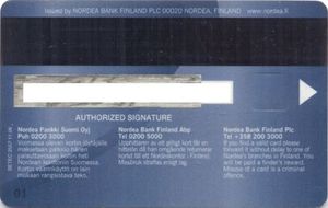Bank Card: Visa Electron Blue (Nordea, FinlandCol:FI-VE-0002.01