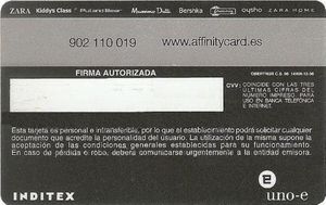 Tarjeta de Banco: Affinity Card (Unoe Bank, S.A., EspañaCol:ES-GM-0246.01
