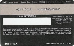 Tarjeta de Banco: Affinity Card (Unoe Bank, S.A., EspañaCol:ES-GM-0246.02
