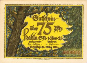 Banknote: 75 Pfennig (German Notgeld(Kahla) GrM:668.8a-6/6