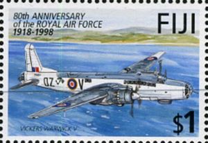 Stamp: Vickers Warwick (Fiji(80th Anniv. of Royal Air Force) Mi:FJ 849 ...
