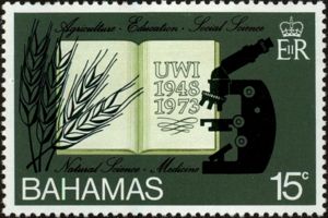 Stamp: Book,Microscope,Plants (Bahamas(West Indies University) Mi:BS ...