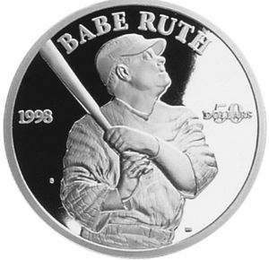 Coin: 50 Dollars (American baseball player Babe Ruth) (Marshall Islands ...