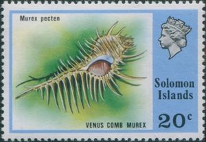 Stamp: Venus Comb Murex (Murex pecten) (Solomon Islands(Birds & Shells ...