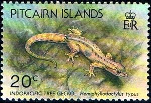 Stamp: Indo-Pacific tree gecko (Hemiphyllodactylus typus) (Pitcairn ...