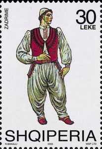 Stamp: Zadrima (Albania(Native costumes (IV)) Mi:AL 2909,Sn:AL 2701b,Yt ...