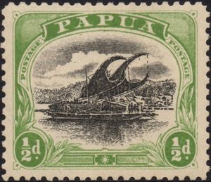 Stamp: Lakatoi with Hanuabada Village in Background (Papua(Papua ...