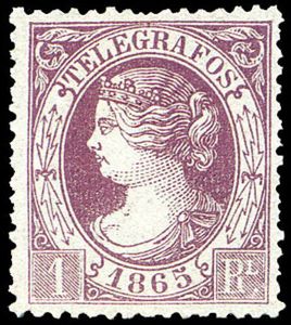 Stamp: Isabel II (Spain(Telegraphs - Queen Isabel II) Yt:ES TE9,Bar:ES ...