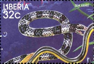 Stamp: Blue-lipped Sea Krait (Laticauda laticaudata) (Liberia(UNESCO ...
