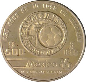 Coin: 500 Pesos (World Cup - Mexico 1986 / 450th Anniversary of the ...