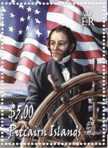 Stamp: Capt William Driver at ship's wheel and "Old Glory" flag ...