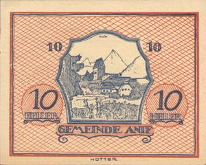 Banknote: 10 Heller (Austrian Notgeld(Anif) Jak:43b-10