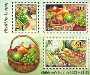 Stamp: Healthy Eating souvenir sheet (New Zealand(Health Stamps 2002 ...