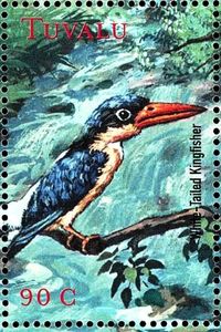 Stamp: White-tailed Kingfisher (Tanysiptera sylvia) (Tuvalu(Birds of ...