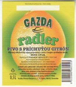 Štítok z nápoja: Gazda radler (Pivovar Vyhne, Slovenská republikaCol:SK ...