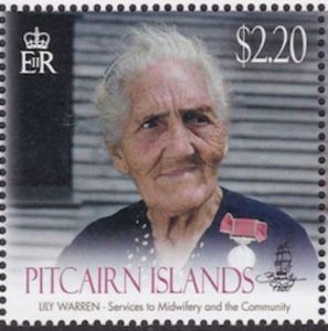 Stamp: Lily Warren wearing her British Empire Medal (Pitcairn Islands ...