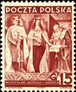 Stamp: King Ladislas II and Queen Hedwig (without Swords) (Poland(20th ...