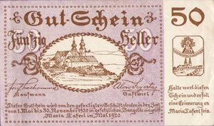 Banknote: 50 Heller (Austrian Notgeld(Maria-Taferl) Jak:JPR0589a-50