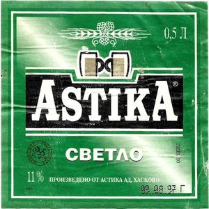 Etiqueta de bebida: Astika svetlo (Pivovara Haskovo (Molson Coors ...